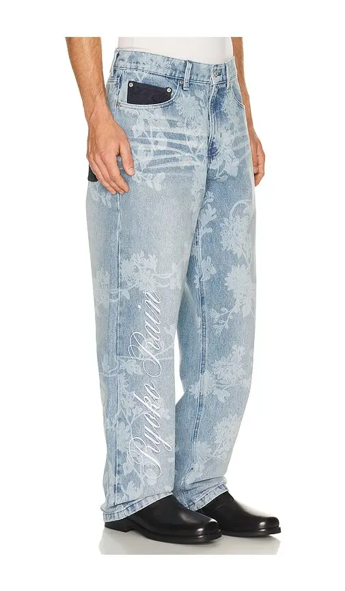 RYOKO RAIN Laser Engraved Floral Jeans