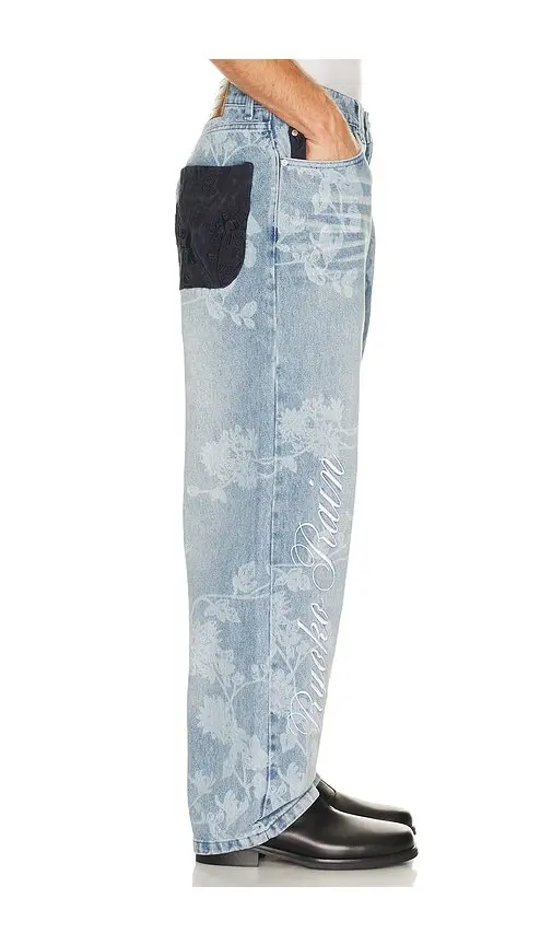 RYOKO RAIN Laser Engraved Floral Jeans
