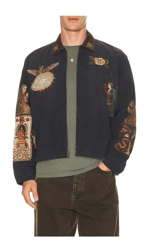 SAMUEL ZELIG Embroidered Canvas Work Jacket - Grey