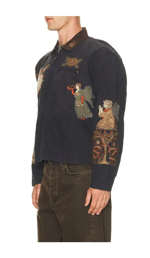 SAMUEL ZELIG Embroidered Canvas Work Jacket - Grey