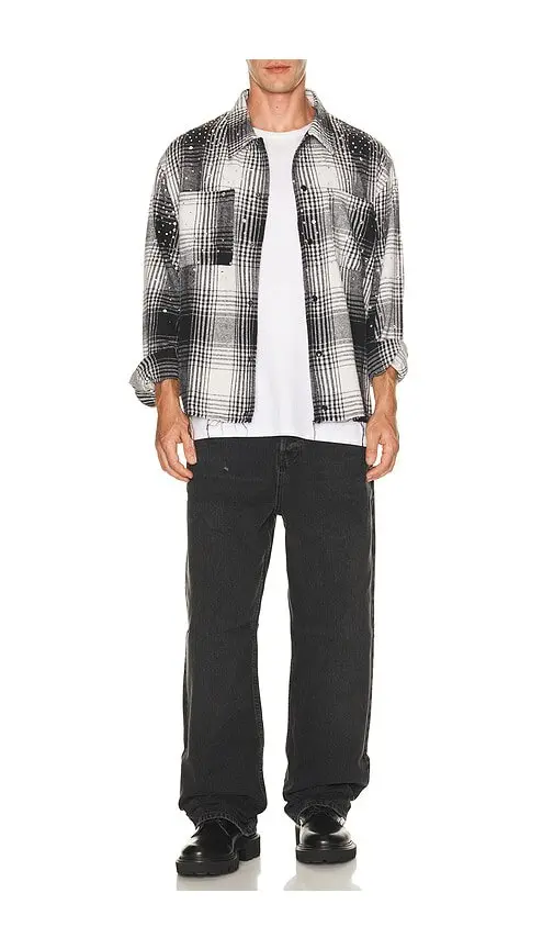 RYOKO RAIN Button Up Rhinestone Flannel In . Also