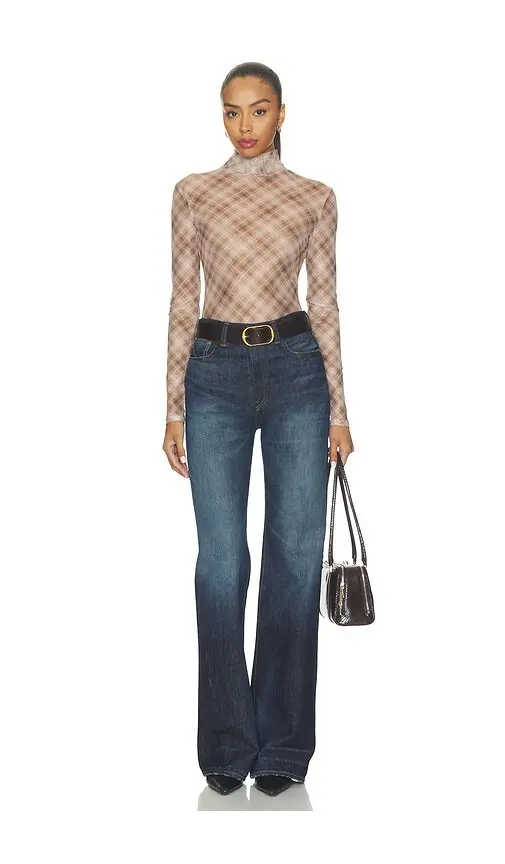 ELODIE THE LABEL Bourbon Turtleneck Mesh Top In . Also