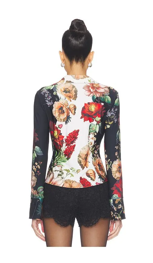 Alice + Olivia Freya Fitted Nipped Waist Button Down Top In . Also