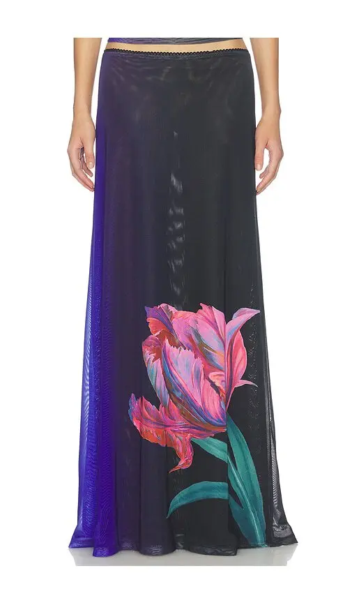 WITH HARPER LU Mesh Maxi Skirt In . Also