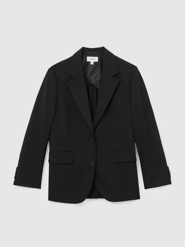 REISS Stretch-twill Relaxed Single-breasted Blazer - Black