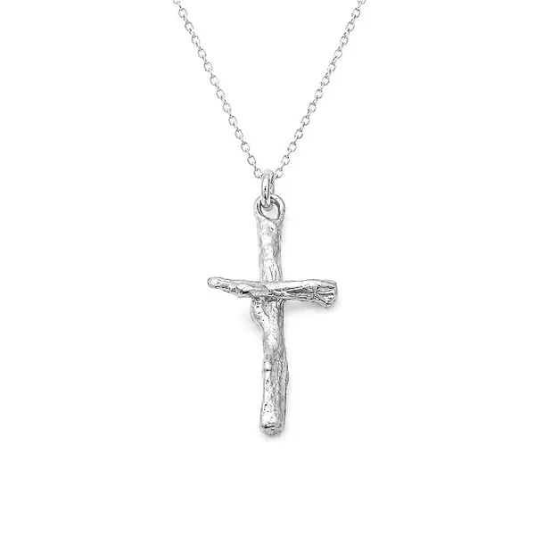 MOTHER NATURE JEWELRY Sterling Olive Branch Cross Pendant Necklace - Silver