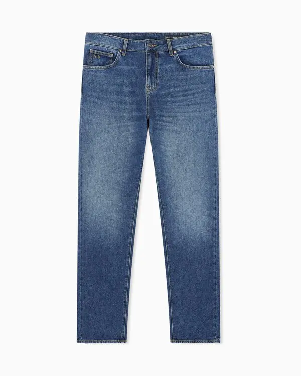 Armani Exchange Comfort Slim-fit 5-pocket Pants In Washed Stretch Cotton Denim - Blue