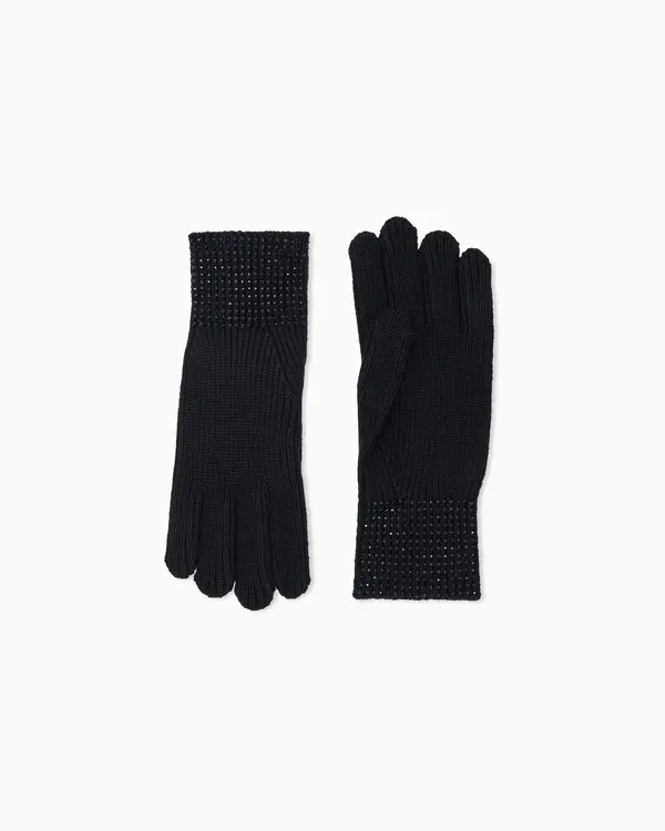 Armani Exchange Glove In Knitted Virgin Wool - Black