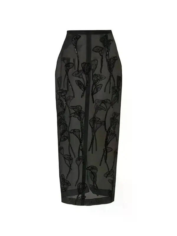 Carolina Herrera Floral-embroidered Organza Midi Skirt - Black