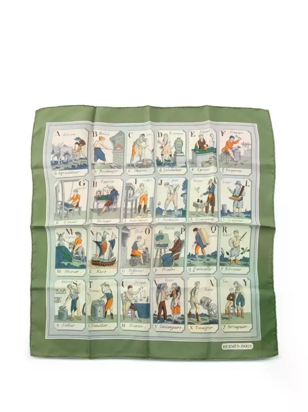 Hermès 2010s 45 Carré L'alphabet Des Metiers Silk Scarf - Green