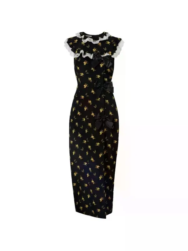 Alessandra Rich Ruffled Bow-embellished Midi Dress - Black