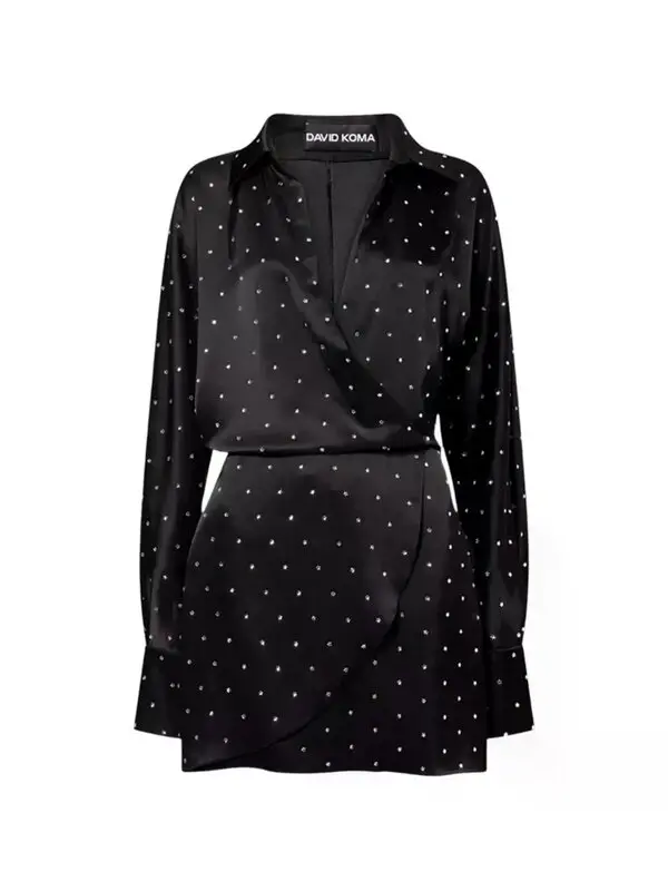 David Koma Crystal-embellished Wrap Shirt Mini Dress - Black