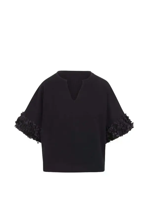 NOUMENO CONCEPT Floral-appliqué Split-neck Blouse - Black