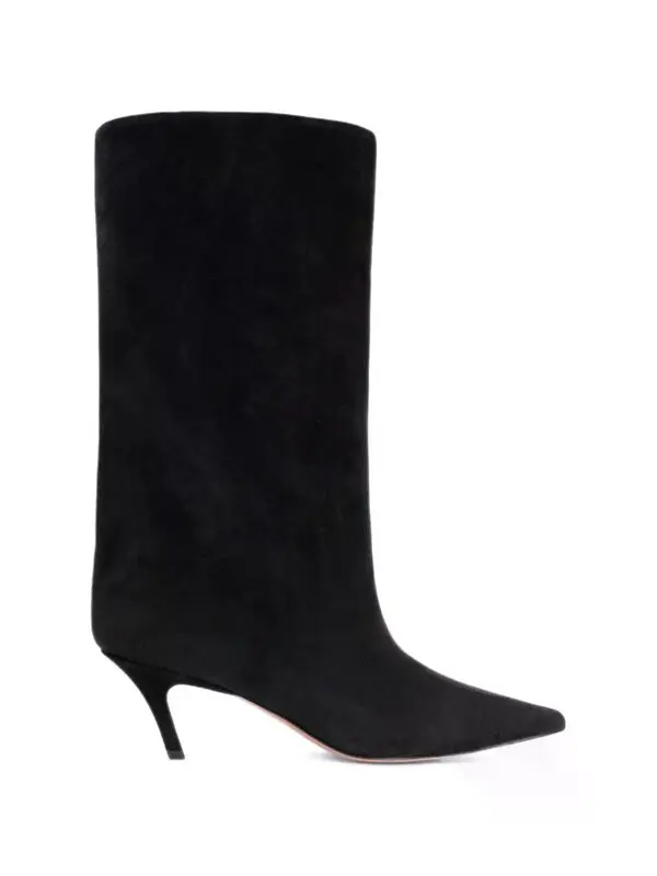 Amina Muaddi Pointed-toe Suede Boots - Black