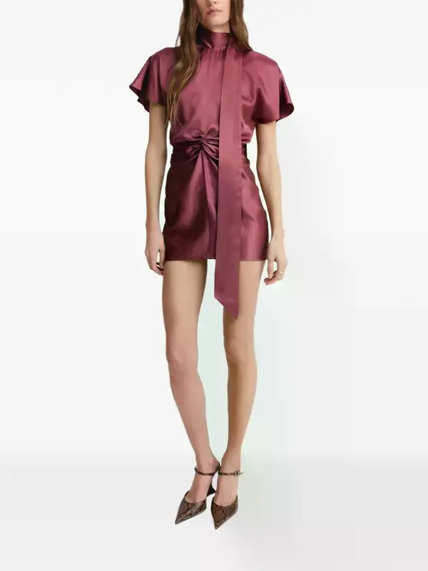 Matthew Bruch Twisted-waist Tie-neck Mini Dress