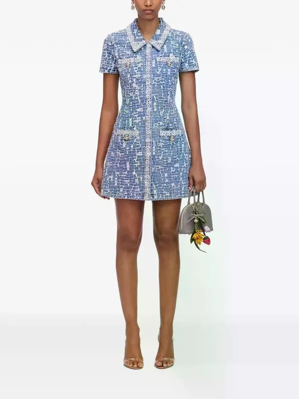 SELF-PORTRAIT Textured Pearl-embellished Mini Dress