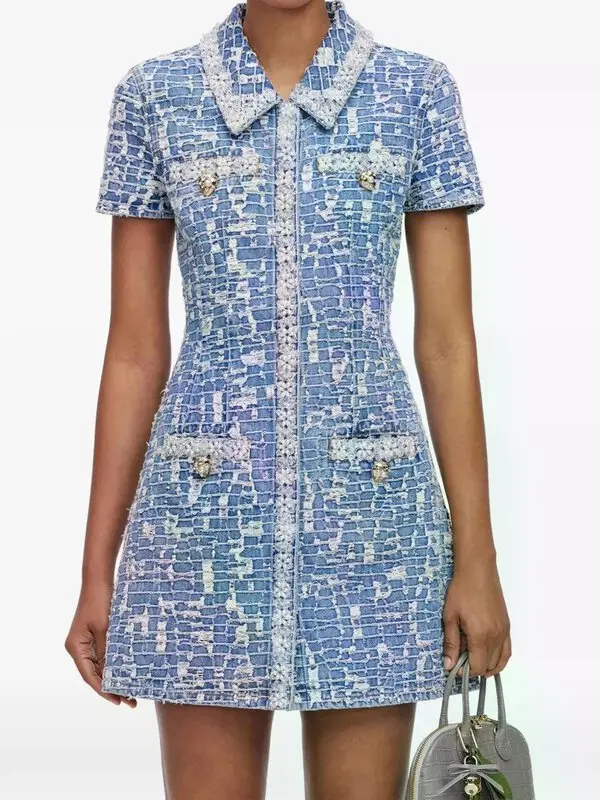 SELF-PORTRAIT Textured Pearl-embellished Mini Dress