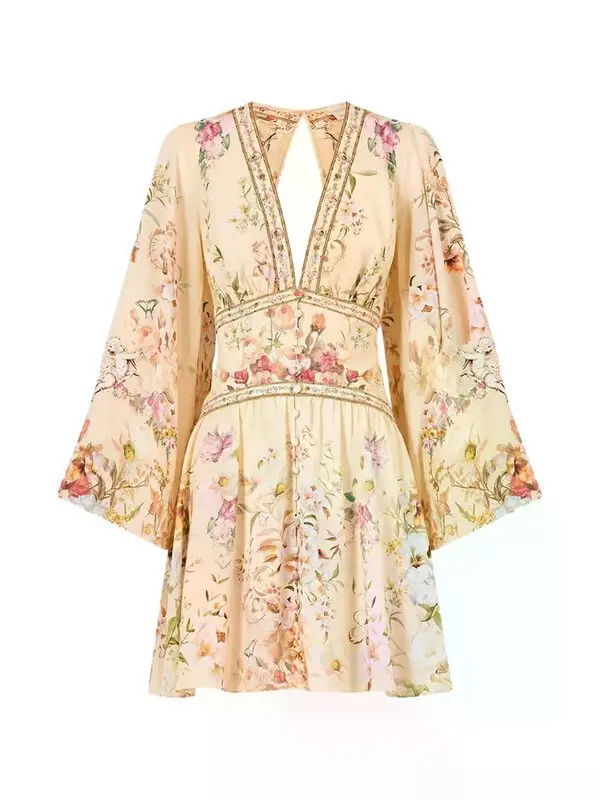 Camilla Floral-print Silk Mini Dress - Neutrals
