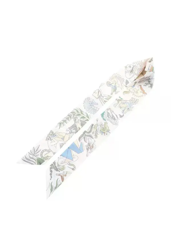 Hermès 2020s Academia Hippica Twilly Scarf - White