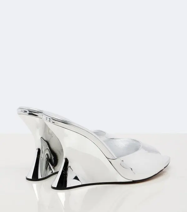 AQUAZZURA Bisous Mirrored Leather Wedge Mules
