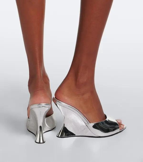 AQUAZZURA Bisous Mirrored Leather Wedge Mules