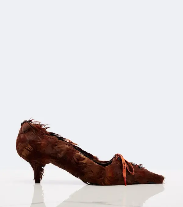 Prada Feather-trimmed Satin Pumps