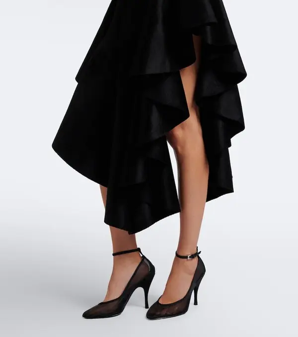 Alaïa Asymmetric Ruffled Velvet Midi Dress