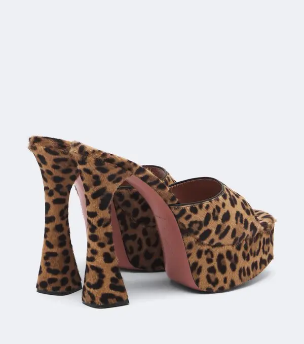Amina Muaddi Dalida Calf Hair Platform Mules