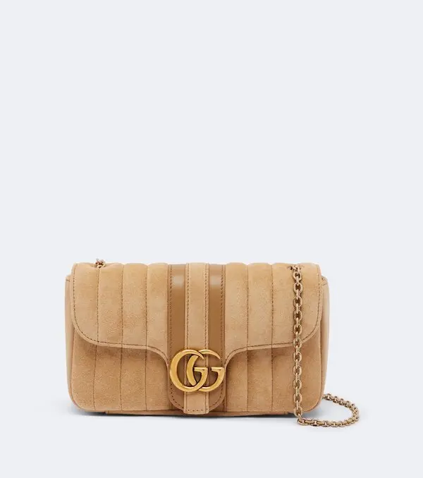 Gucci Jetset Gg Marmont Small Suede Shoulder Bag - Beige