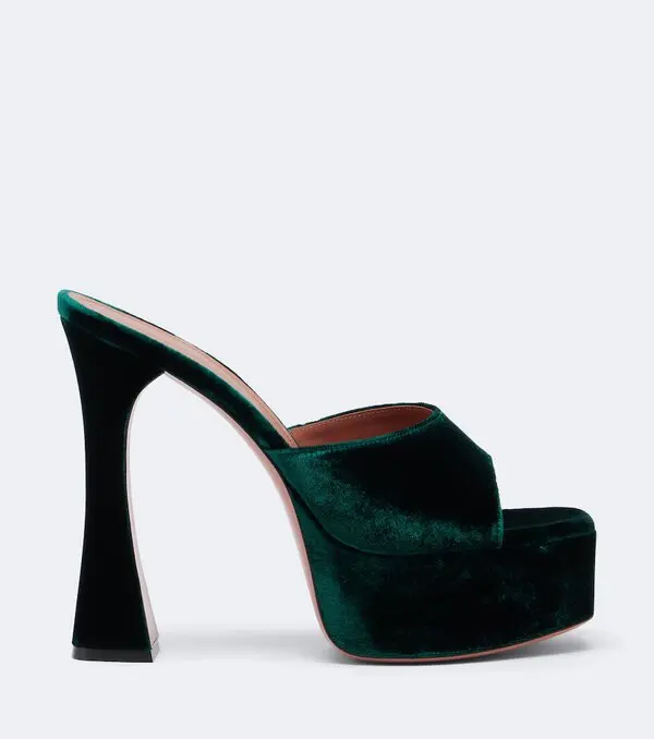 Amina Muaddi Dalida Velvet Platform Mules