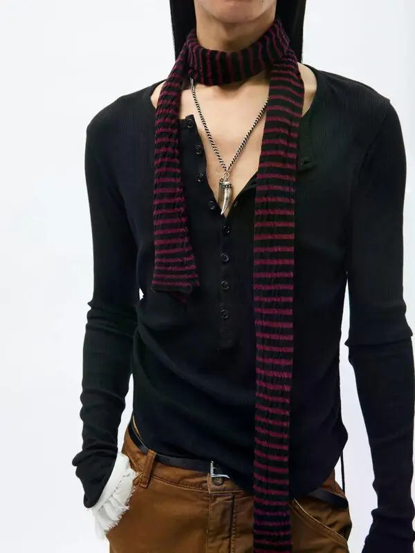 ANN DEMEULEMEESTER Osa Striped Crepe-knit Scarf