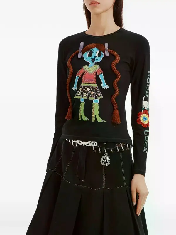 CHOPOVA LOWENA Blue Emma Beaded Long-sleeve T-shirt