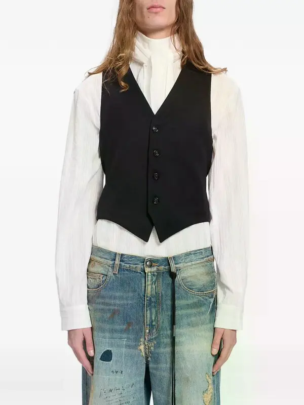ANN DEMEULEMEESTER Gabardine Wool Waistcoat - Black