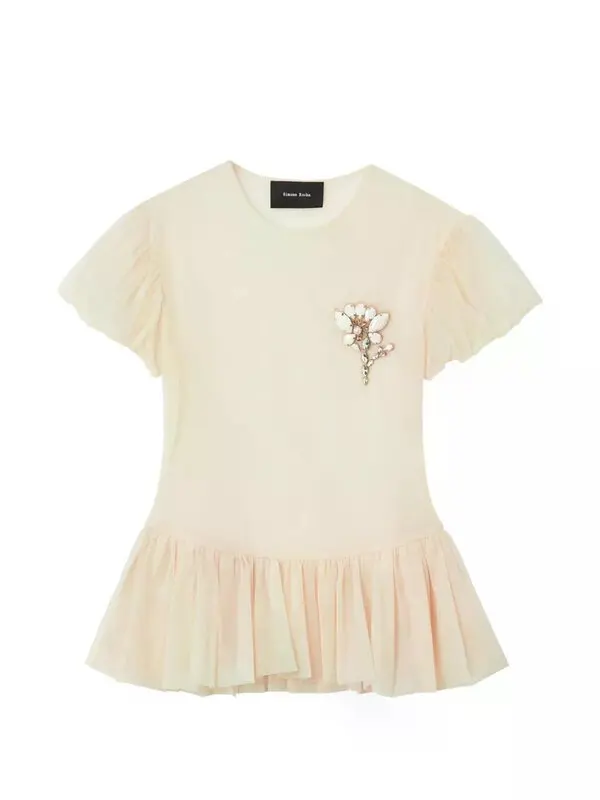 Simone Rocha Crystal-embellished Ruffled Top - Neutrals