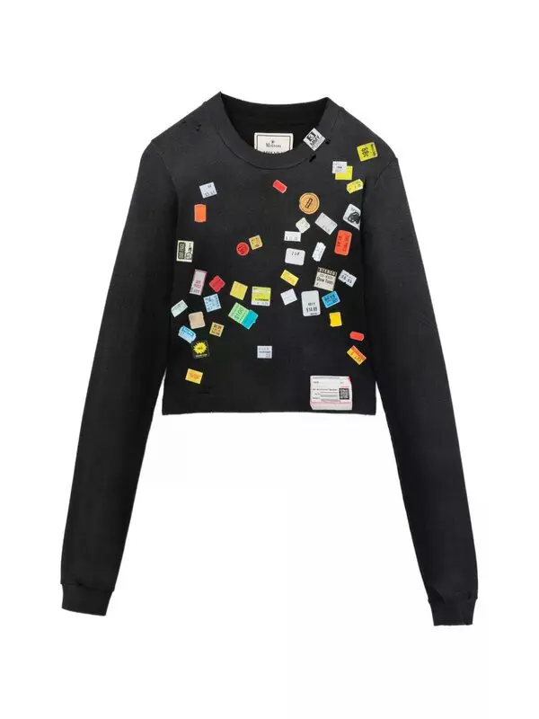 Mihara Yasuhiro Price-tag Sticker Printed Crop T-shirt - Grey