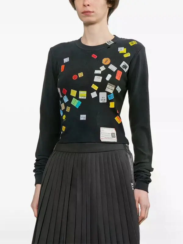 Mihara Yasuhiro Price-tag Sticker Printed Crop T-shirt