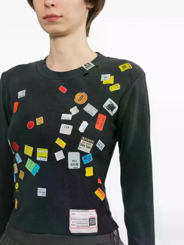 Mihara Yasuhiro Price-tag Sticker Printed Crop T-shirt
