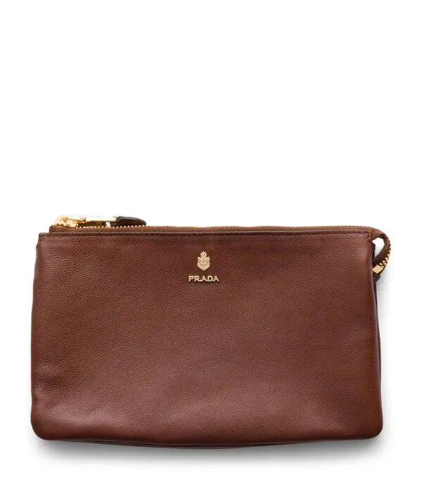 Prada Leather Logo Pouch - Brown