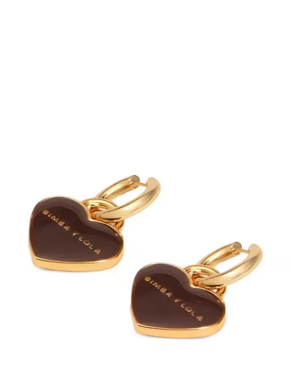 Bimba Y Lola Brown Heart Logo Hoop Earrings
