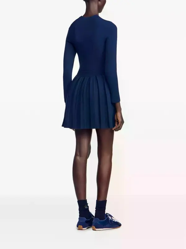 Sandro Button-detail Pleated Knitted Dress
