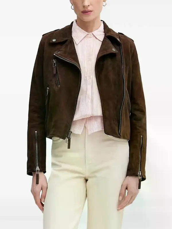 BLAUER. Cherry Zip-fastening Suede Biker Jacket - Brown