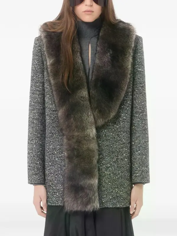Valentino Garavani Single-breasted Chevron Bouclé Caban With Shearling