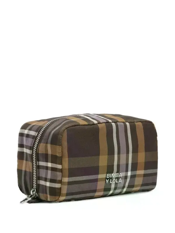 Bimba Y Lola Small Hunter Green Tartan Jacquard Make-up Case - Brown