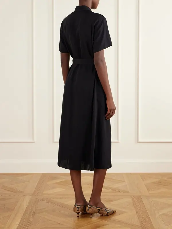 Theory Belted Crepe Midi Dress