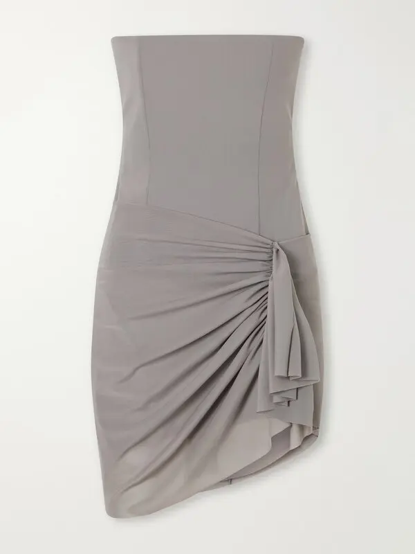 Alex Perry Strapless Gathered Jersey Mini Dress - Gray