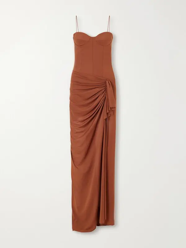 Alex Perry Tie-detailed Draped Jersey Gown - Brown