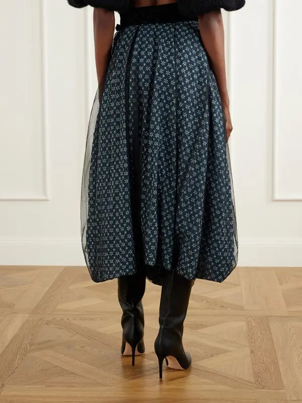 PAULINE DUJANCOURT Eli Embroidered Chiffon Asymmetric Midi Skirt