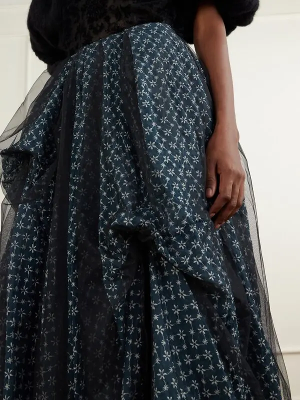 PAULINE DUJANCOURT Eli Embroidered Chiffon Asymmetric Midi Skirt