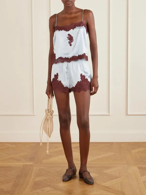 DÔEN Iona Lace-trimmed Silk Shorts