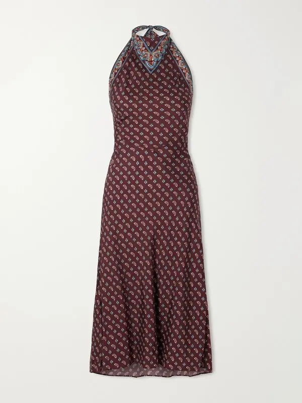 DÔEN Zilda Printed Halterneck Silk-blend Midi Dress - Multi